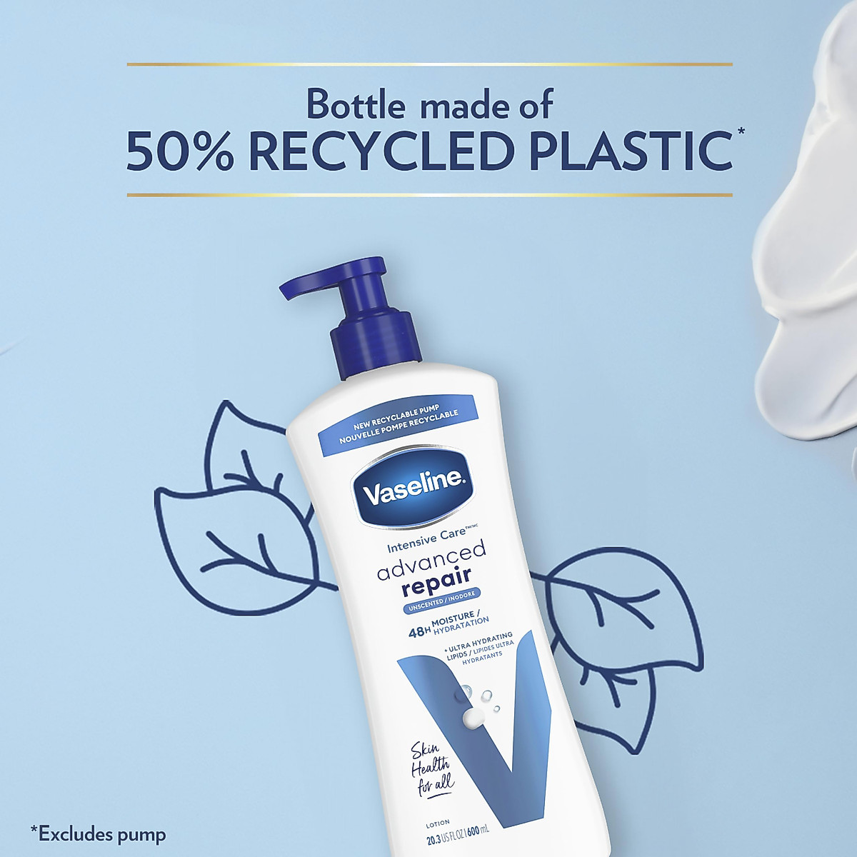 Vaseline Intensive Care Unscented Advanced Repair Body Lotion - Ultra-Hydrating with Lipids for Extremely Dry Skin, 20.3 oz, Pack of 3