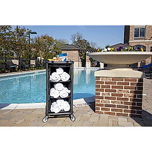 Housekeeping and Janitorial Cart with Rolling Wheels, Black Bag, Compact Steel Frame, Hammertone Finish