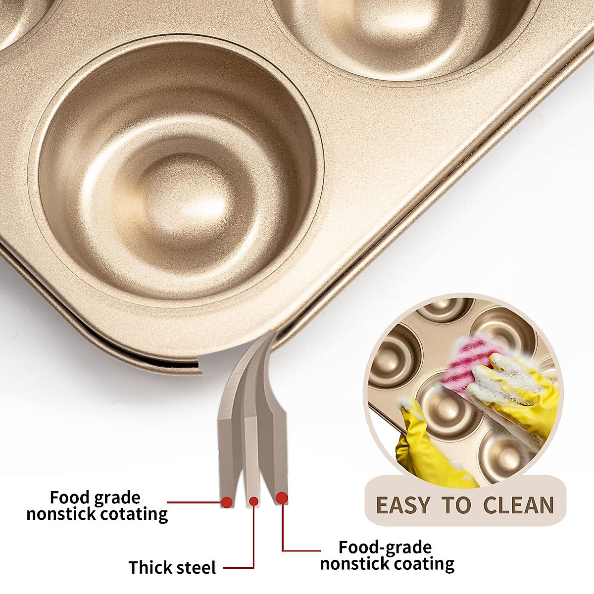 Yomvzake Brownie Bowl Pan 2 Pack, 6 Cavity Mini Round Cake Pan Cantinflas Cake Mold 3 Inch Shortcake Pan Tea Cake Pan Small Lava Cake Pan Cookie Shot Mold for Baking - Gold