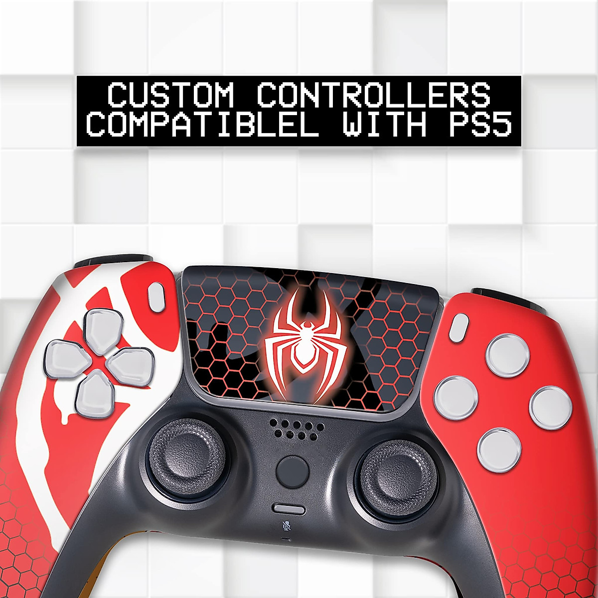 Spider_Man Morales Custom PS-5 Controller Wireless compatible with Play-Station 5 Console by BCB Controllers | Proudly Customized in USA with Permanent HYDRO-DIP Printing (NOT JUST A SKIN)