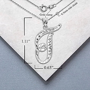 Exquisite 14K White Gold Fine Dangling Script Initial Letter T Charm Pendant