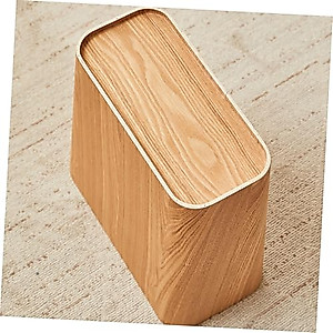 KITANDOVE Wooden Waste Container Trash Can Wrought Iron Office Trash Can Kitchen Waste Basket Khaki