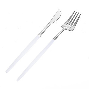 Dnalrhoi 24-Piece Korean Silverware Sets Mirror Polished Stainless Steel Western Flatware Cutlery Set Service for 6 Including Forks Spoons Knives Kitchen(White Silver)