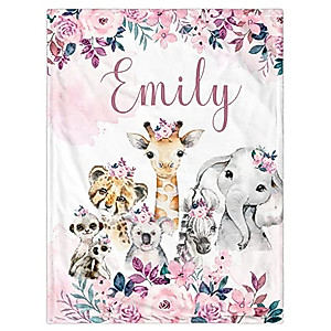 Personalized Baby Blanket for Girls with Name Custom Baby Blanket Throw Customized Name Receiving Swaddle Blanket for Infant Newborn Toddler Kid Name Blanket Soft Fleece Blanket(Woodland Animal)