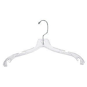 17 inch Clear Plastic Dress Hangers (Case of 20) - Features a Chrome Swivel Hook and Notched Shoulders - Perfect for Lightweight Fabrics and Can Be Used for Retail Stores