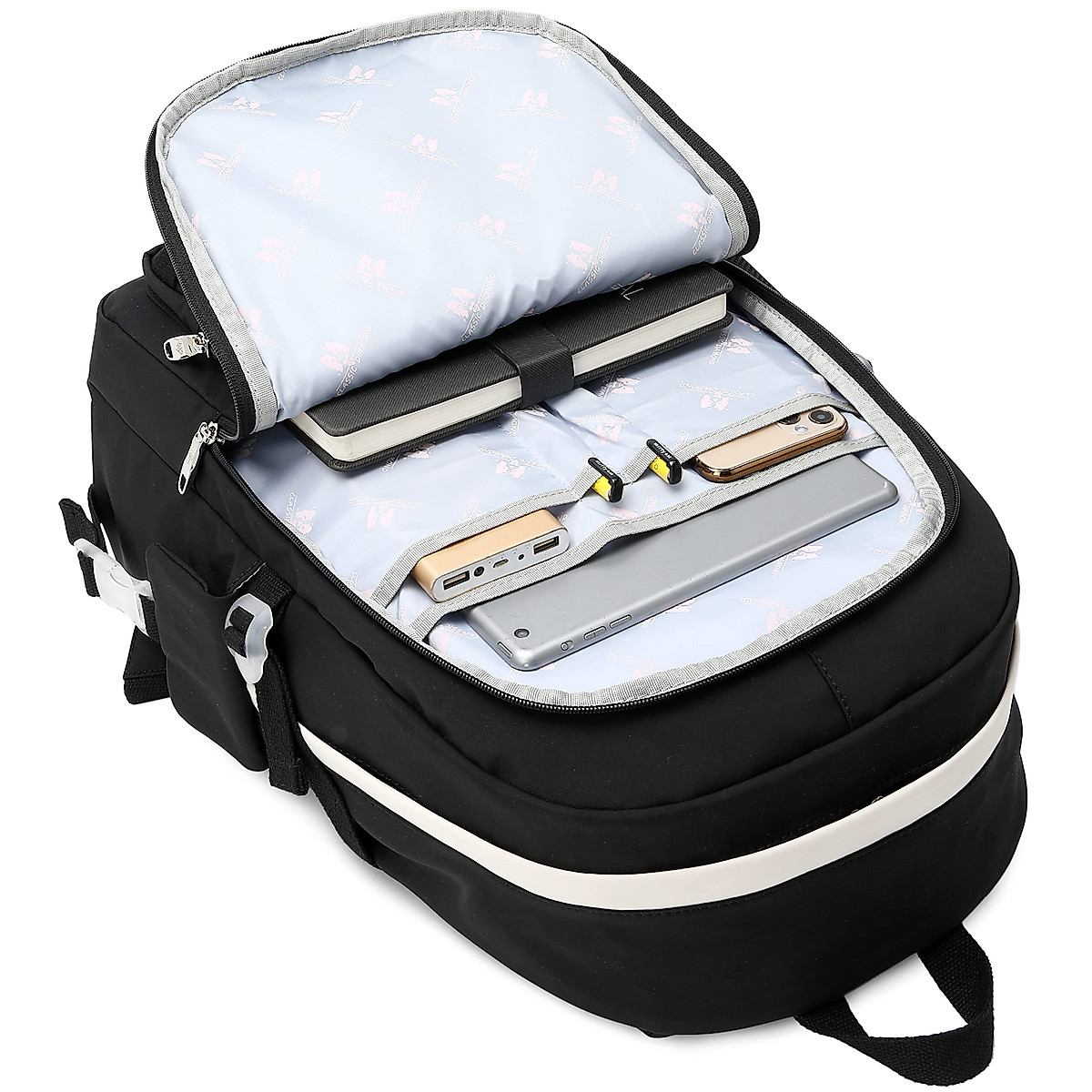 Classic Diamond School Backpack for Girls Backpack Cute Bookbag Kawaii School Bag Anime College Backpack for Teen Girls (Black)