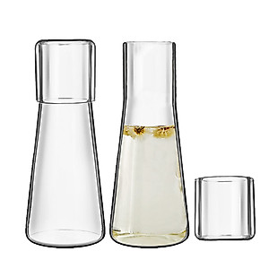 NDSWKR 2 Sets Bedside Water Carafe with Tumbler Glass, 800 ML Bedside Night Carafe Pitcher and Water Glass, Glass Water Pitcher with Cup for Bathroom, Bedroom, Kitchen, Living Room, Office (26 Oz)