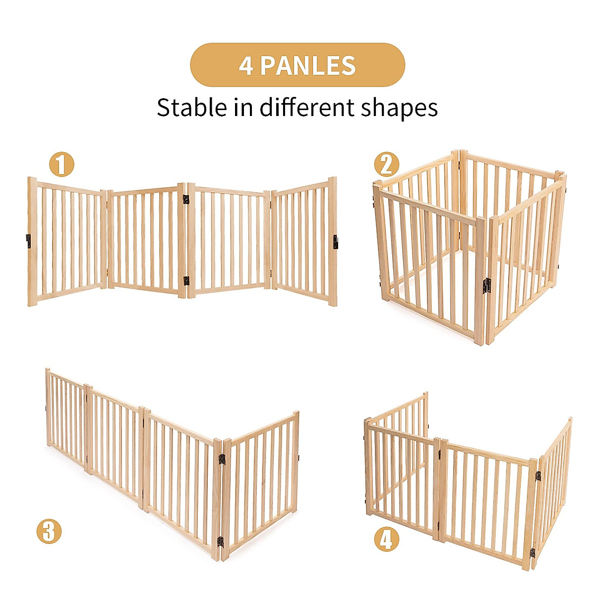 YOCAN Wooden Freestanding Dog Gates for The House,Dog Gates for Doorways, Stairs,Wood Dog Fences Indoor Pet Gate,Step Over Fence-4 Panel 24”