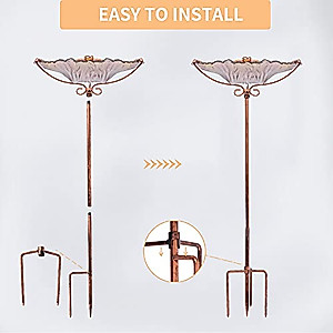 MUMTOP 26 Inch Height Glass Birdbath Birdfeeder with Metal Stake Garden Outdoor Red