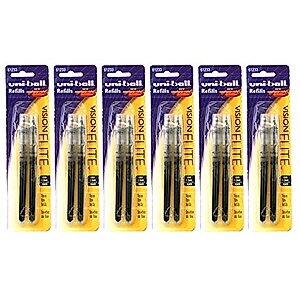 Uni-Ball Vision Elite Rollerball Pen Refills, 0.8mm, Bold Point, Black Ink, Pack of 6