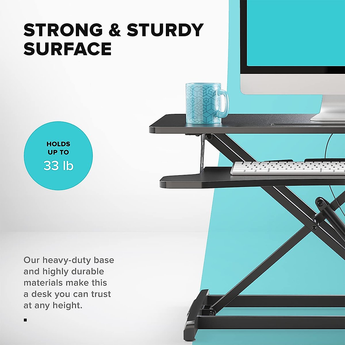 RIF6 34 Inch Convertible Standing Desk – Desk Riser with Customizable Height Settings – Sit to Stand with Spring Assisted Handle – Comes with Tablet and Phone Holder – Black