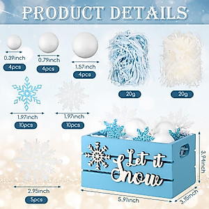 Soaoo Christmas Tiered Tray Decor Snowball Mini Wood Crate Snowflake Set Winter Table Centerpiece Decorations Handmade Xmas Wooden Sign Winter Wooden Basket with Handles for Home Party