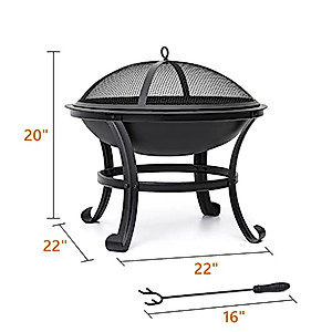 LDCHNH 22inch BBQ Grill Outdoor Wood Burning Fire Pit Stove Garden Patio Wood Log Barbecue Grill Cooking Tools Outdoor Camping