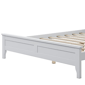 Harper & Bright Designs Full Size Platform Bed with Headboard, Modern Wooden Full Bed Frame with Slat Support, Full Size Beds for Kids Teens Adults, No Box Spring Need, White