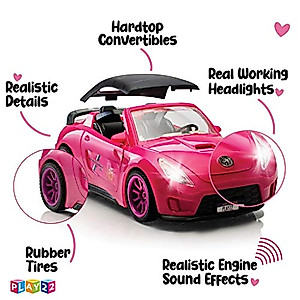 Play22 Pink Convertible 2-Seater Vehicle Doll Accessories with Lights and Sounds 10 Pc - Car for Dolls Set - Toy Car Includes Helicopter Doll, 2 Figurines, Dining Table Set - Great Gift