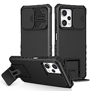 YOUULAR Case Compatible with Xiaomi Redmi Note 12 Pro 5G/Xiaomi Poco X5 Pro 5G Dimensional Bracket Sliding Window Mobile Phone Case Shockproof Protective Phone Cover Poco X5 Pro Military Cases Black