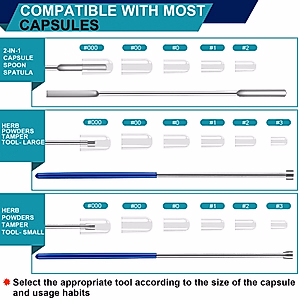8 Piece Capsule Filling Machine Kits for Empty Pill Capsules Filler, Home & Lab Supplies - Micro Tiny Spoon Spatula, Lab Scoop Filling Tray, Herb Powder Tamper Tool, Gel Capsules Size #000 00 0 1 2 3