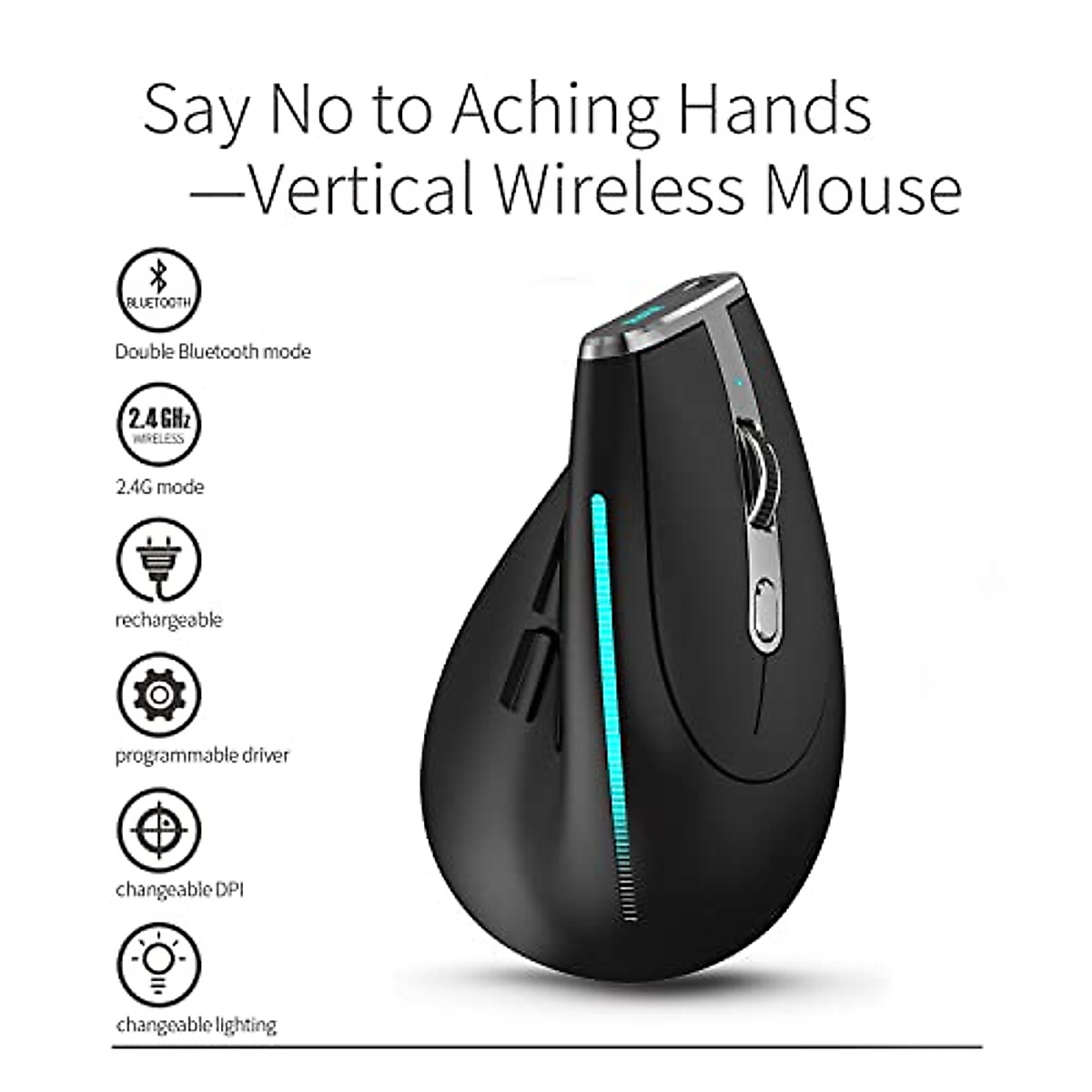 Wireless Bluetooth Ergonomic Vertical Mouse Programmable Custom Buttons Onboard Memory USB Computer Mouse for Office Gaming Right Hand PC Mouse