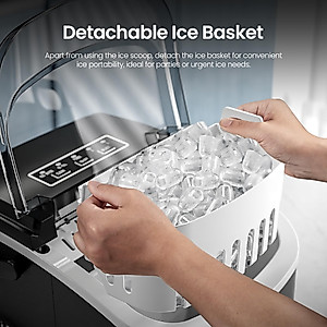Kismile Ice Makers Countertop with Handle,26Lbs/24H,9 Cubes in 6 Mins,2 Sizes of Bullet Ice,Portable Ice Maker with Self-Cleaning,Ice Maker Machine Perfect for Home & Kitchen(Black)