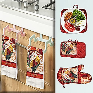 Farm Rooster Kitchen Decor Linen Set Includes 2 Dish Towel 2 Pot Holders 1 Oven Mitt | Kitchen Towel Set For Cooking, Baking, Housewarming and Kitchen Decoration (Set of 5 Piece)