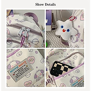 JHTPSLR Kawaii Cartoon Backpack with Plushies Cute Cartoon Printing Preppy Backpack for Teen Girls Back to School Supplies (Lucky Puppy)