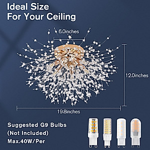 6-Light Sputnik Flush Mount Ceiling Light Fixture, Modern Gold Crystal Firework Ceiling Lights, Close to Ceiling Lamp for Bedroom Kitchen Hallway Entryway Bathroom