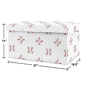 Sweet Jojo Designs Red and White Sports Boy Baby Nursery or Kids Room Small Fabric Toy Bin Storage Box Chest for Baseball Patch Collection