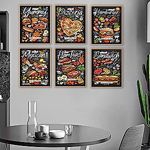 Luodroduo Kitchen Poster Wall Art Print Set of 6 Retro Fast Food Canvas Wall Decor Hamburger Pizza Sandwich Bacon Egg Pictures for Modern Family dining room Restaurant Kitchen (8"x10" UNFRAMED)