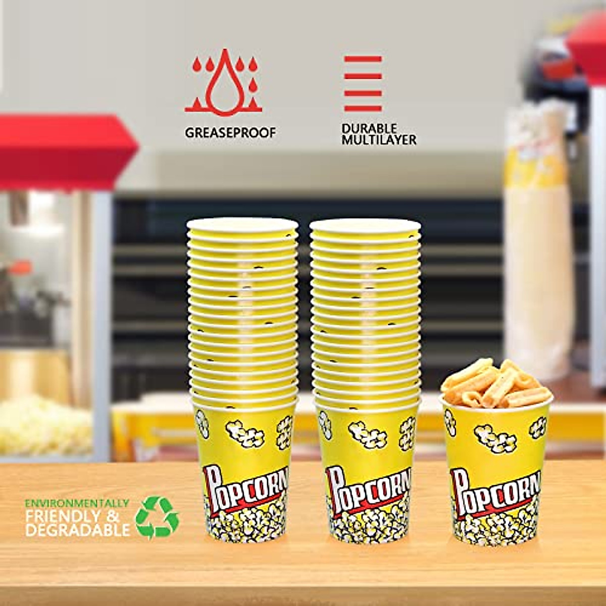 46 Oz Popcorn Cups (40 Pack) Grease Resistant Popcorn Buckets Small Popcorn Bowl Popcorn Holders for Family Movie Night, Theme Party, Thanksgiving, Christmas, Birthday Party