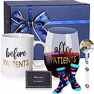 Before Patients, After Patients 11 oz Coffee Mug and 15 oz Stemless Wine Glass Set Gifts Idea for Nurses, Doctors, Hygienists, Assistants, Physician, Dentists, Nurses' week Birthday Graduation Gifts