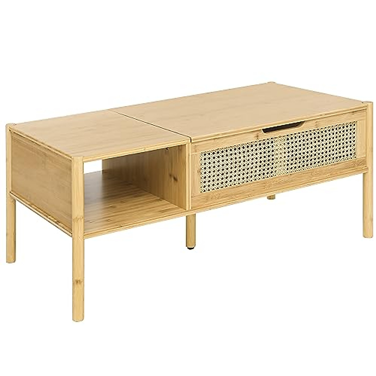 Rattan Lift Top Coffee Table, Wood Lifting Top Central Table with Hidden Compartment, 40 Inch Lift Tabletop Tea Table Cocktail Table Modern Pop up Adjustable Table for Home Living Room, Office