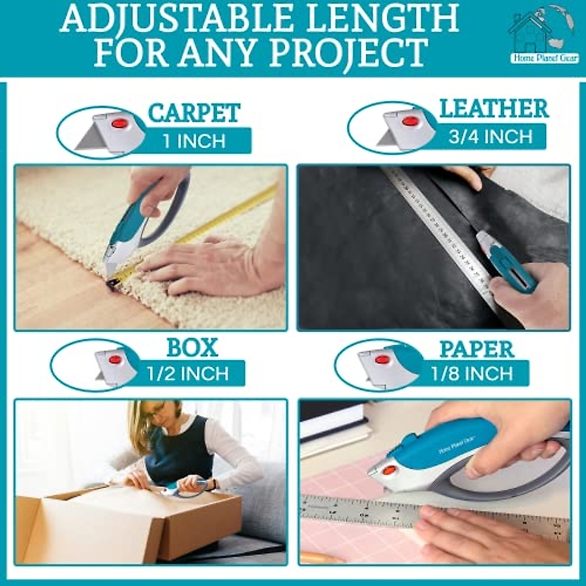 Box Cutter Retractable Utility Knife - Heavy Duty Box Cutter Knife Cardboard Cutter - Box Opener Razor Blades Utility Knife - Box Knife Carpet Cutter with 5 Sharp Blades