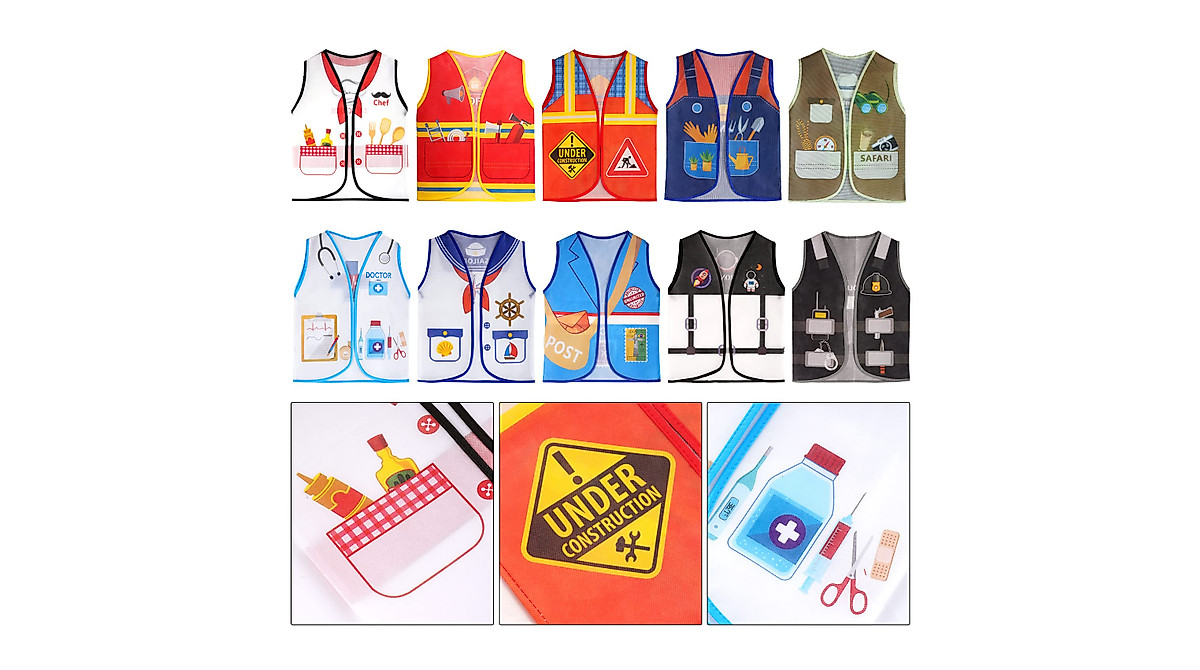 10 Pcs Community Helper Dress Up Vests for Kids