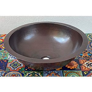 18" Round Copper Bathroom Sink Mexican Copper Bath Sink Pure Copper Hand Hammered Dual Mount Dark CPS07