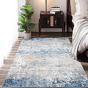 RUGSREAL Modern Abstract Rug 8x10 Washable Rug Soft Bedroom Area Rugs Non Slip Throw Rug Stain Resistant Non-Shedding Indoor Floor Rugs Contemporary Rug for Playroom Living Room Dining Room, Grey/Blue