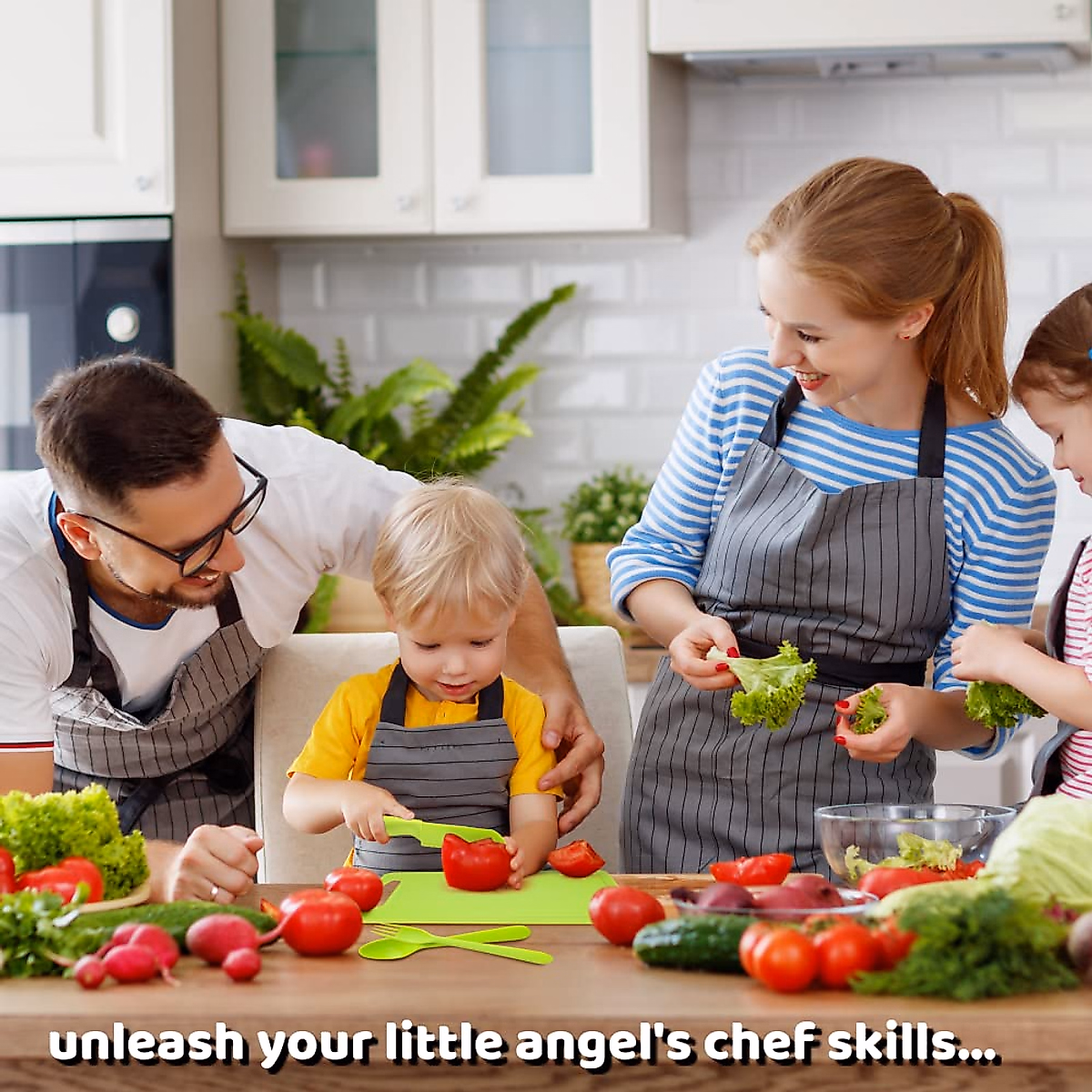 jawbush 11" Large Lettuce Knife with Plastic Cutting Board for Salad to Prevent Browning, Green Nylon Knives Bonus with Fork Spoon, Plastic Kitchen Knife for Veggies, Fruit, Bread, Cake, Salad