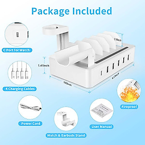 Multiple Charging Station Charger Station - Presents for Him Her Charging Station for Multiple Devices, 6 Ports USB Charging Dock for Phone|Earhead|Watch Stand, Fast Docking Station