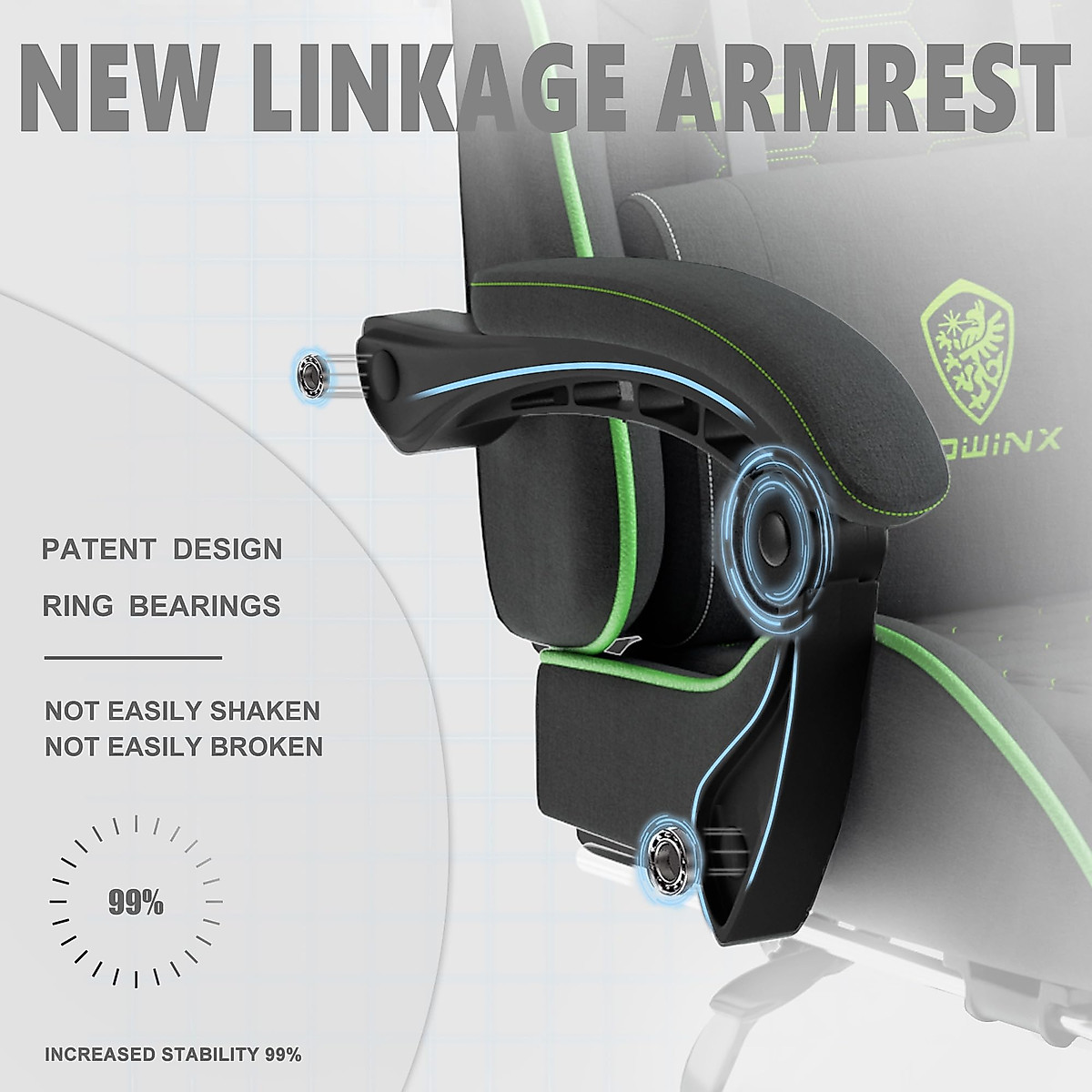 Dowinx Gaming Chair Fabric with Pocket Spring Cushion, Massage Game Chair Cloth with Headrest, Ergonomic Computer Chair with Footrest 290LBS, Blue and Grey