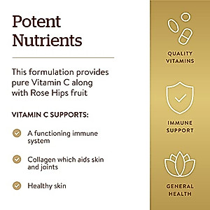 Solgar Vitamin C 1000 mg with Rose Hips, 250 Tablets - Antioxidant & Immune Support - Overall Health - Supports Healthy Skin & Joints - Non GMO, Vegan, Gluten Free, Dairy Free, Kosher - 250 Servings