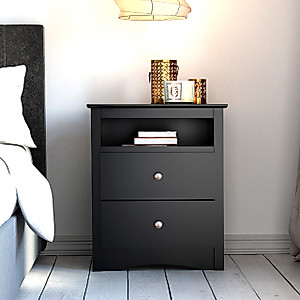 Prepac Sonoma 2 Drawer Nightstand: Elegant Bedroom Furniture, Bedside Table with Open Shelf, 23.25"W x 16"D x 28"H, Black