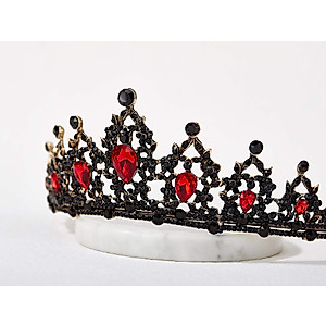 SWEETV Jeweled Tiaras and Crowns for Women, Red Crystal Queen Crown, Black Wedding Tiara for Bride, Metal Birthday Quinceanera Pageant Prom Headpieces,Delilah