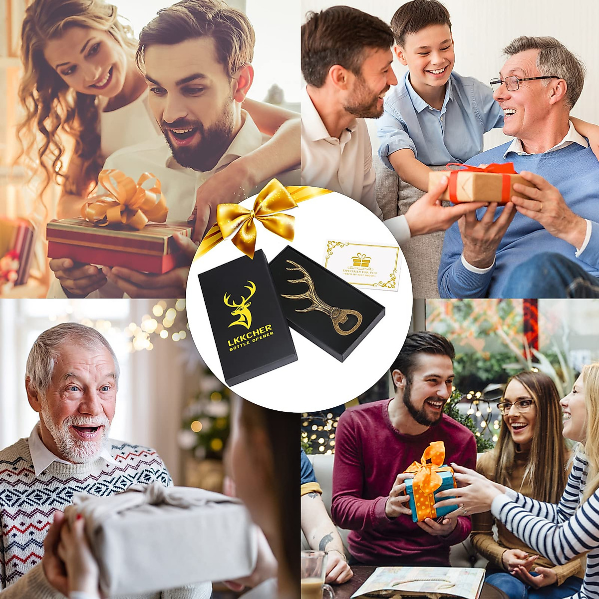 LKKCHER Deer Antler Beer Bottle Opener Stag Gifts for Women Men Wife Husband Girlfriend Boyfriend Mom Dad New Home Birthday Party Wedding Lovely Novelty Sturdy Bronze Gadget Christmas Gift Present