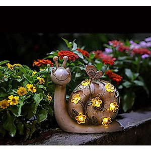 WSgift Resin Snail Figurine Lights Solar Powered Outdoor Statue Lights for Patio Lawn Garden Yard Decorations, L8.5 x W3.5X H8.5 Inch