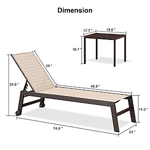 PURPLE LEAF Chaise Lounge Outdoor Set 4 Pieces Sturdy Aluminum Outdoor Chaise Lounge Chair for Pool Outside Lawn Patio Lounger with Breathable Textilene Fabric, Light Tan