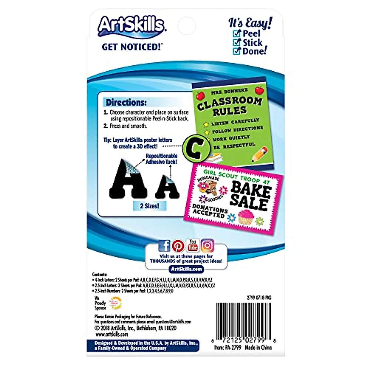 ArtSkills Paper Poster Letters and Numbers for Projects and Crafts, 4" and 2.5", Black, 150 Pieces