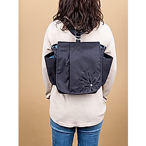HAIKU To Go Convertible 2.0 Crossbody and Backpack Messenger-Style Travel Bag with Adjustable Shoulder Straps and Dual Water Bottle Pockets, Black in Bloom