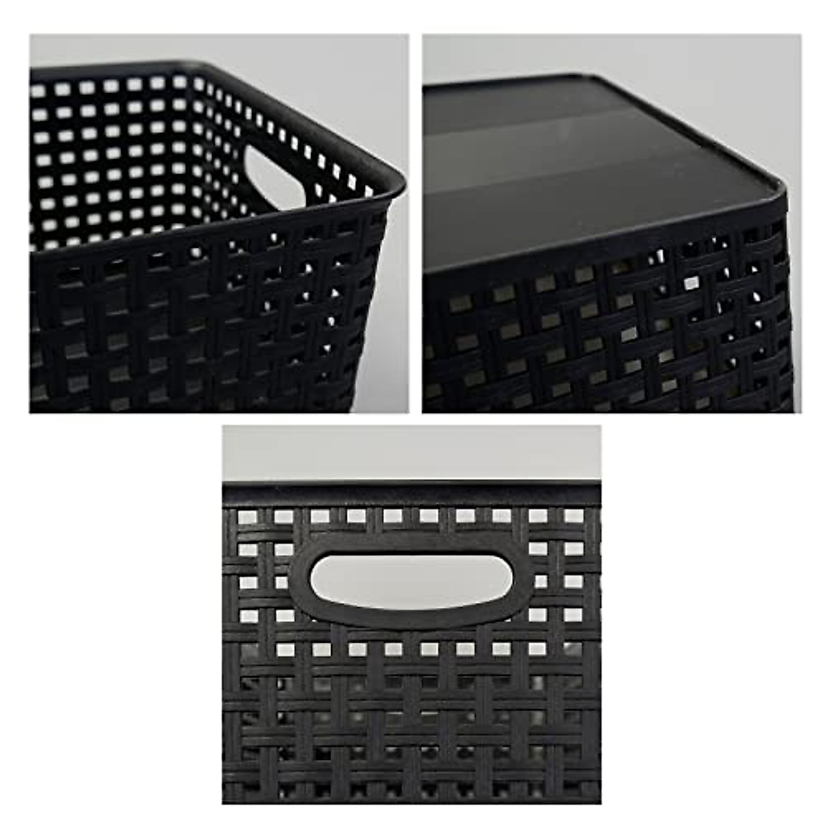 Obstnny Plastic Pantry Storage Basket, Organzing Basket Bin, Black, 4 Pack