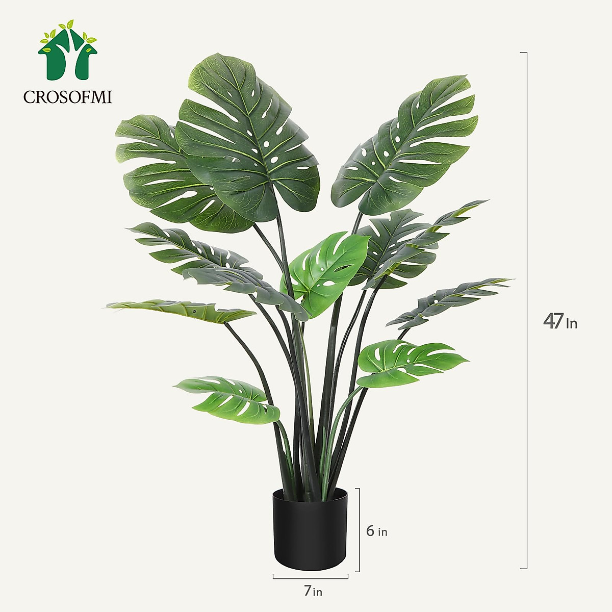 CROSOFMI Artificial Monstera Deliciosa Plant 37" Fake Tropical Palm Tree, Perfect Faux Swiss Cheese Plants in Pot for Indoor Outdoor House Home Office Garden Modern Decoration Housewarming Gift,2 Pack