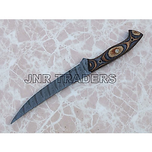 JNR Traders Damascus Boning Knife for Meat Cutting 13" Handmade Fillet Knife Thin Sharp Chef Kitchen Knife with Leather sheath Wood Handle vk3731