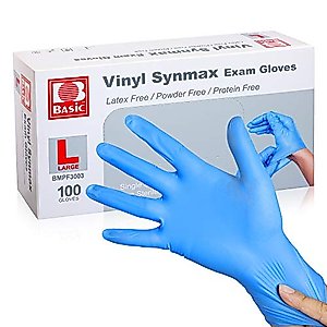 Large Disposable Vinyl Exam Gloves, 4 Mil-Thick -Latex Free Powder Free, Food Safe, Cleaning Gloves-Blue, 100 count